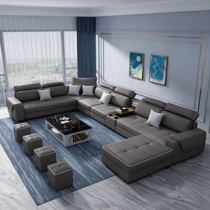 Jual sofa modular modern U shape dengan sandaran kepala adjusttable dan ...