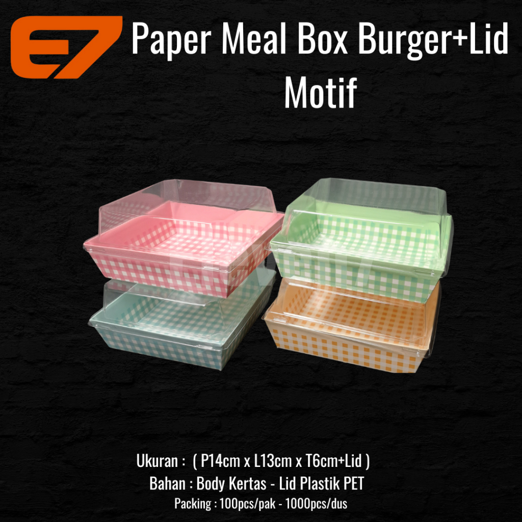 Jual Paper Meal Box Burger Motif (import) + Tutup Mika , Lunch Box Cake ...
