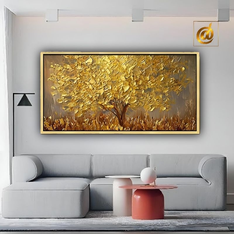 Jual lukisan abtsrak modern pohon emas teksture plus frame 120x60 cm ...