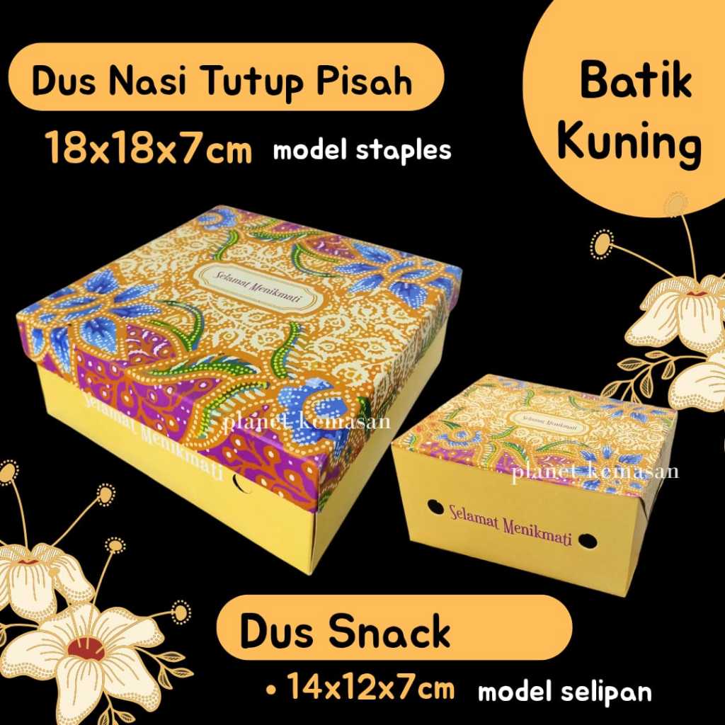 Jual Dus nasi 18x18x7 tutup pisah motif batik kuning dus snack ...