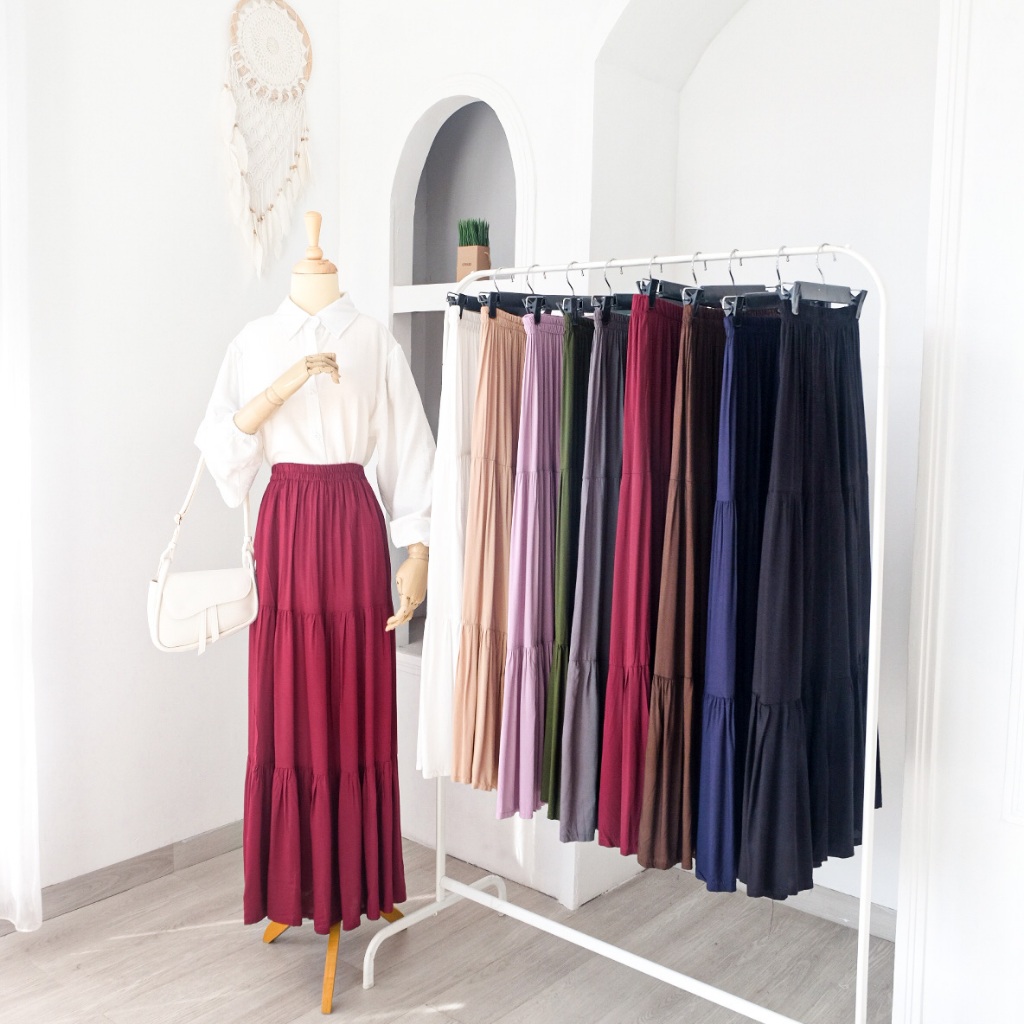 Jual Rok Katun Rayon Premium Bawahan Panjang Casual Korean Style Wanita ...