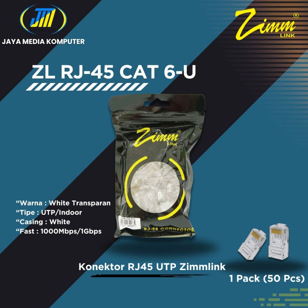 Jual Konektor RJ45 UTP Zimmlink CAT 6-U ZL (1 Pack / 50 Pcs) | Shopee ...