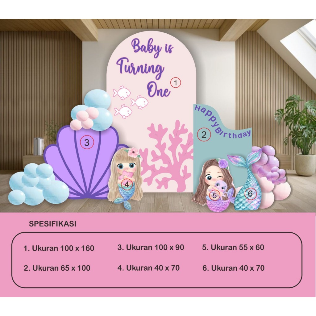 Jual paket dekorasi tema mermaid UV PRINT / backdrop dan standing ...