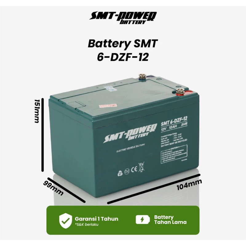 Jual BATTERY ELECTRIC VEHICLE OR AKI KERING SELIS SMT 12V 12AH 6-DZF-12 ...