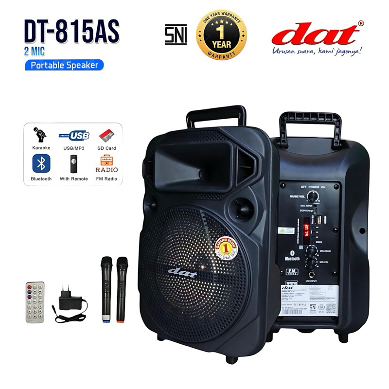 Jual Speaker DAT DT-815AS 2mic wireles speaker bluetooth portabel ...