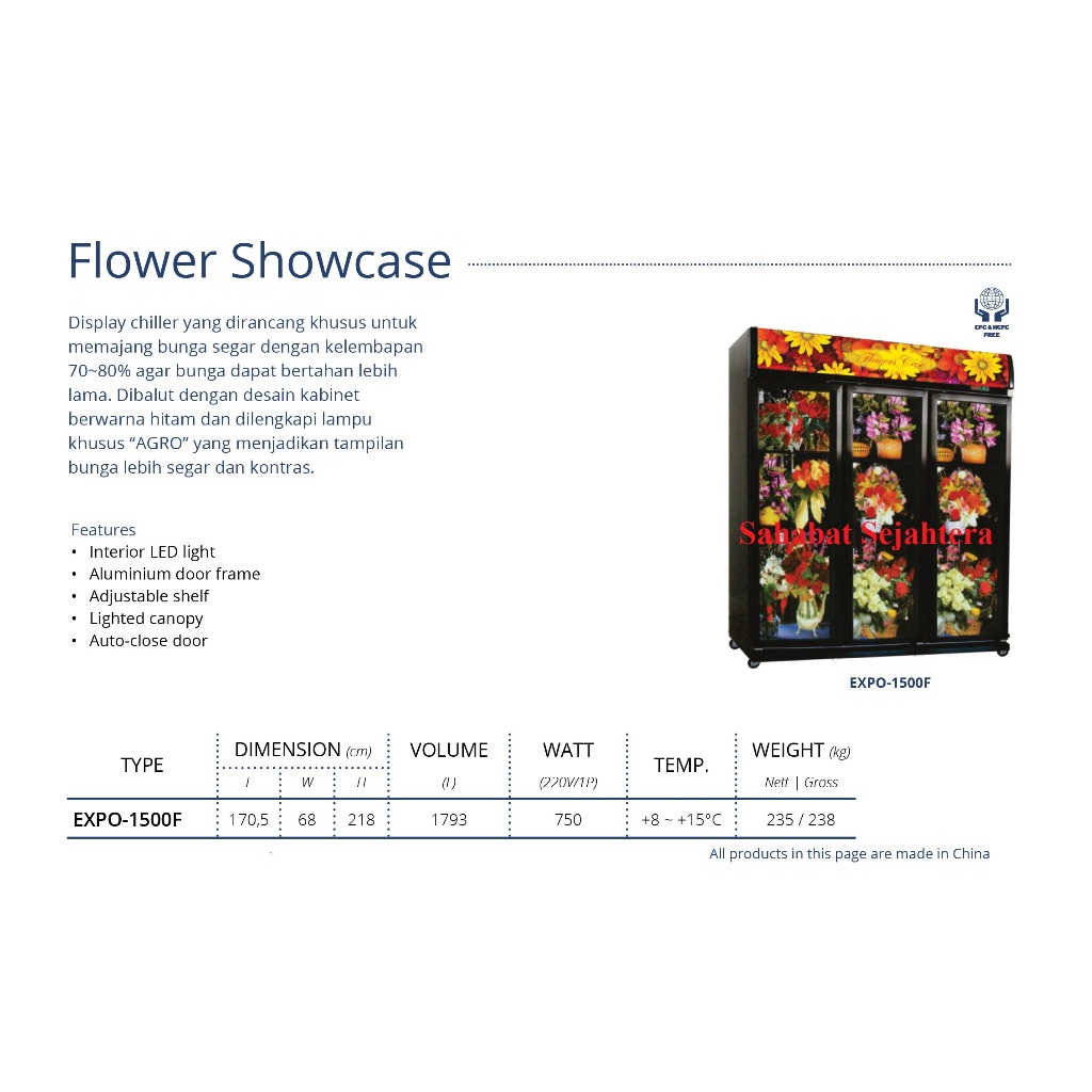 Jual GEA Flower Showcase EXPO-1500F Kulkas Bunga Etalase Pendingin ...