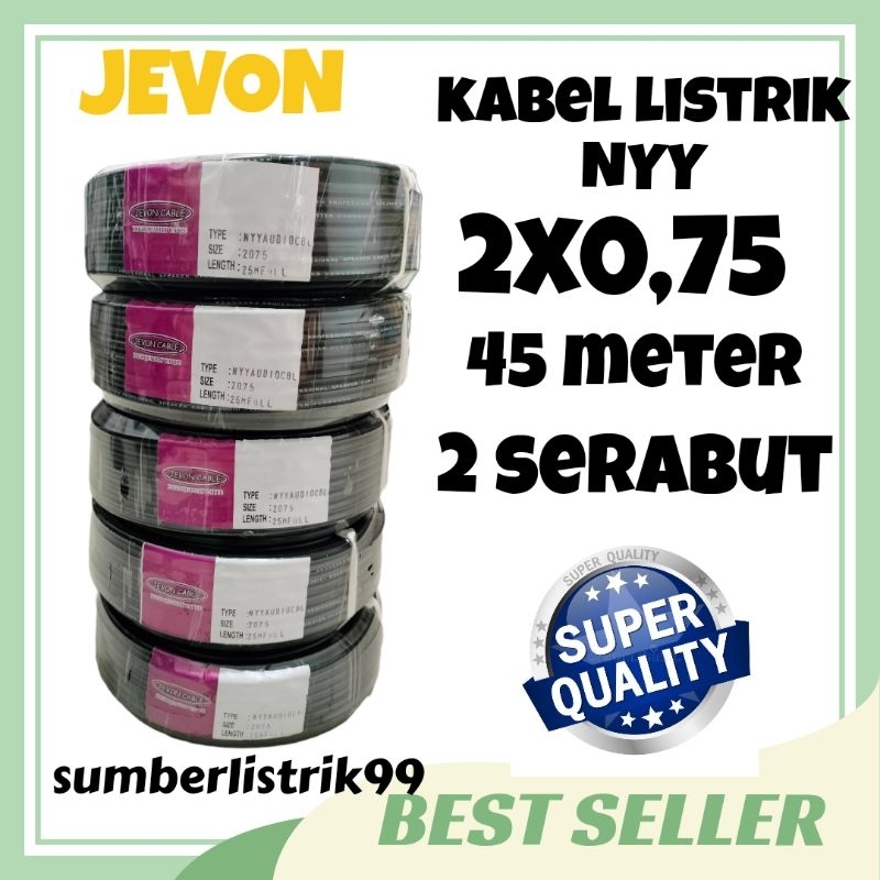 Jual Kabel listrik Audio Jevon NYY 2x0,75 ukuran 45 meter 2serabut tebal & kuat Good quality ...