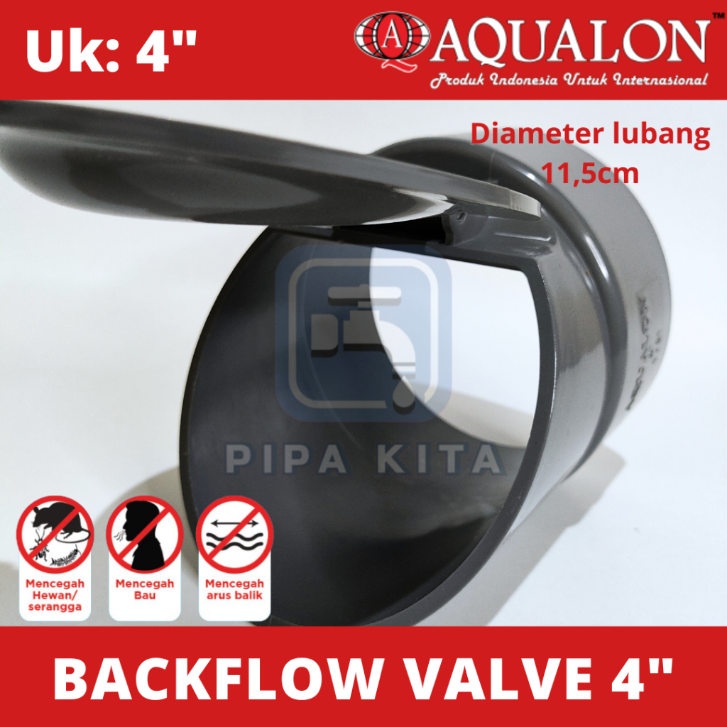 Jual Back Flow 4" AQUALON PVC Tutup Pipa Pembuangan Got Backflow Valve ...