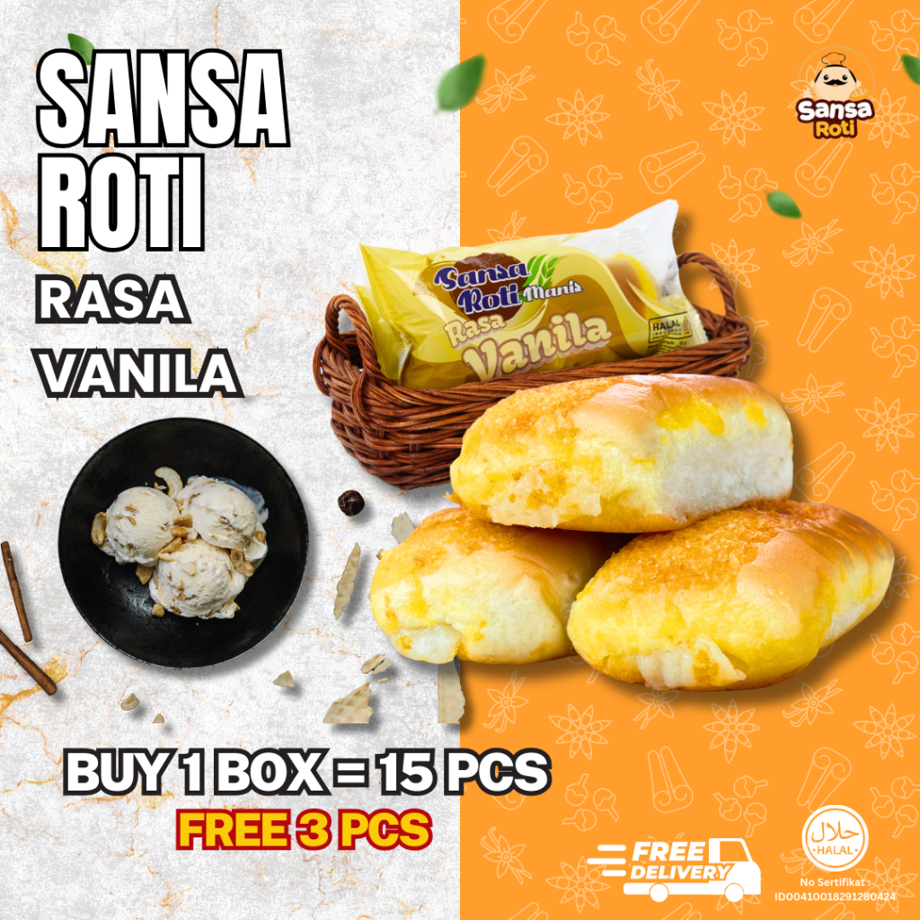 Jual Sansa Roti Rasa Vanilla isi 15 Pcs + (FREE 3 PCS) | Cemilan Roti ...