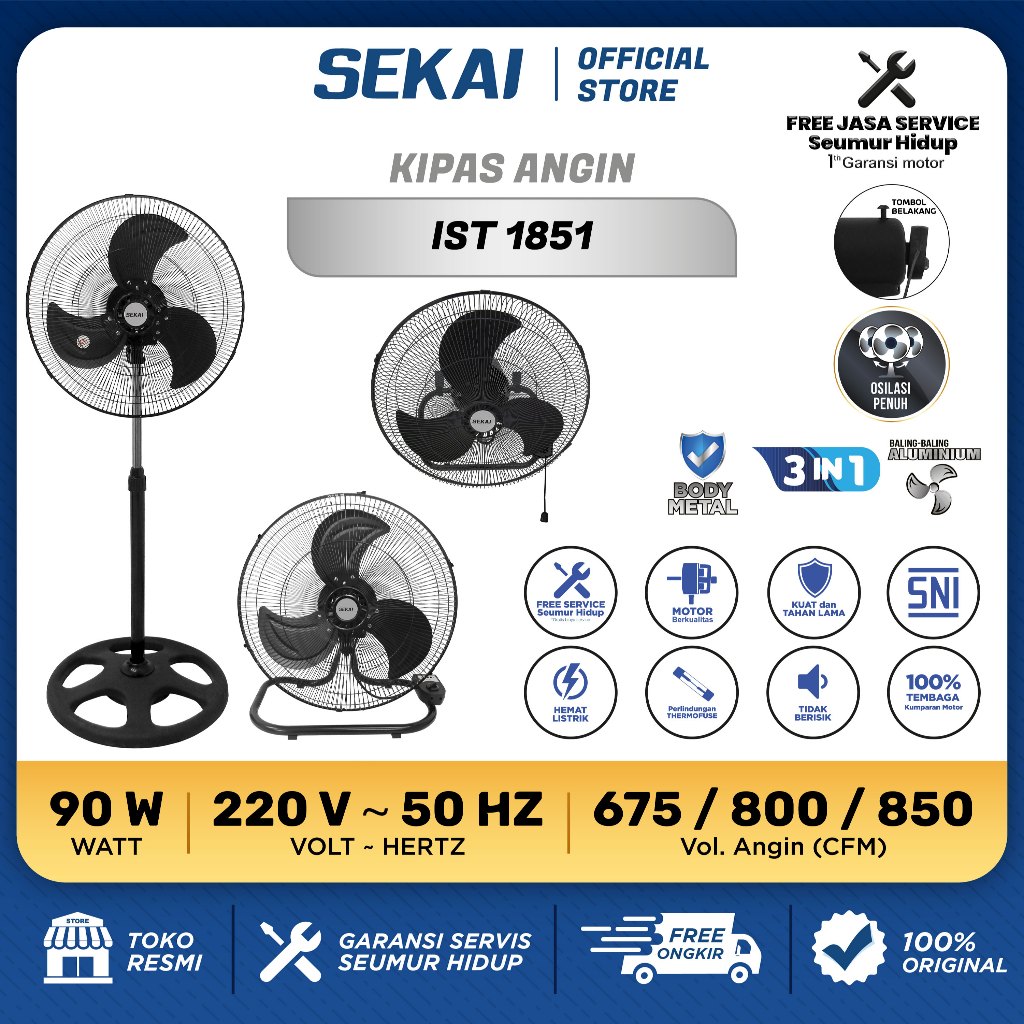 Jual SEKAI Kipas Angin Berdiri / Kipas Angin Dinding / Kipas Angin Meja 3 in 1 18 Inch - IST ...