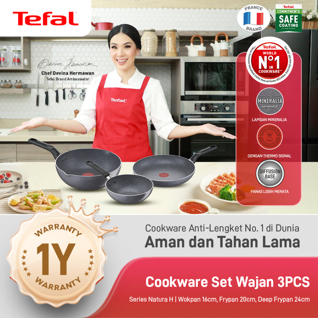 Jual Tefal Cookware Set Wajan 3PCS Series Natura H / Fry Pan Anti Lengket | Shopee Indonesia
