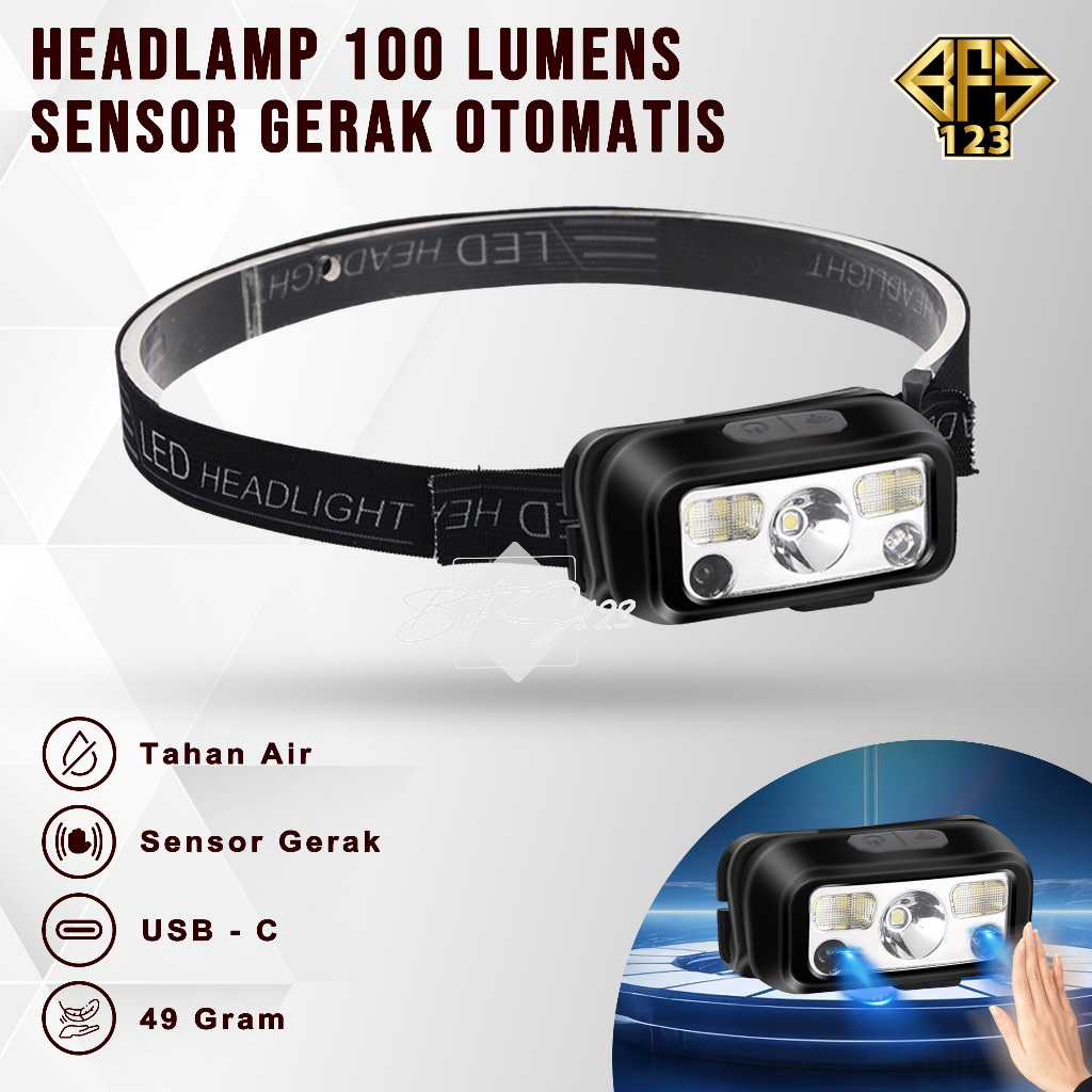Jual Headlamp Senter Kepala 100 Lumens Baterai Charge Type C White ...