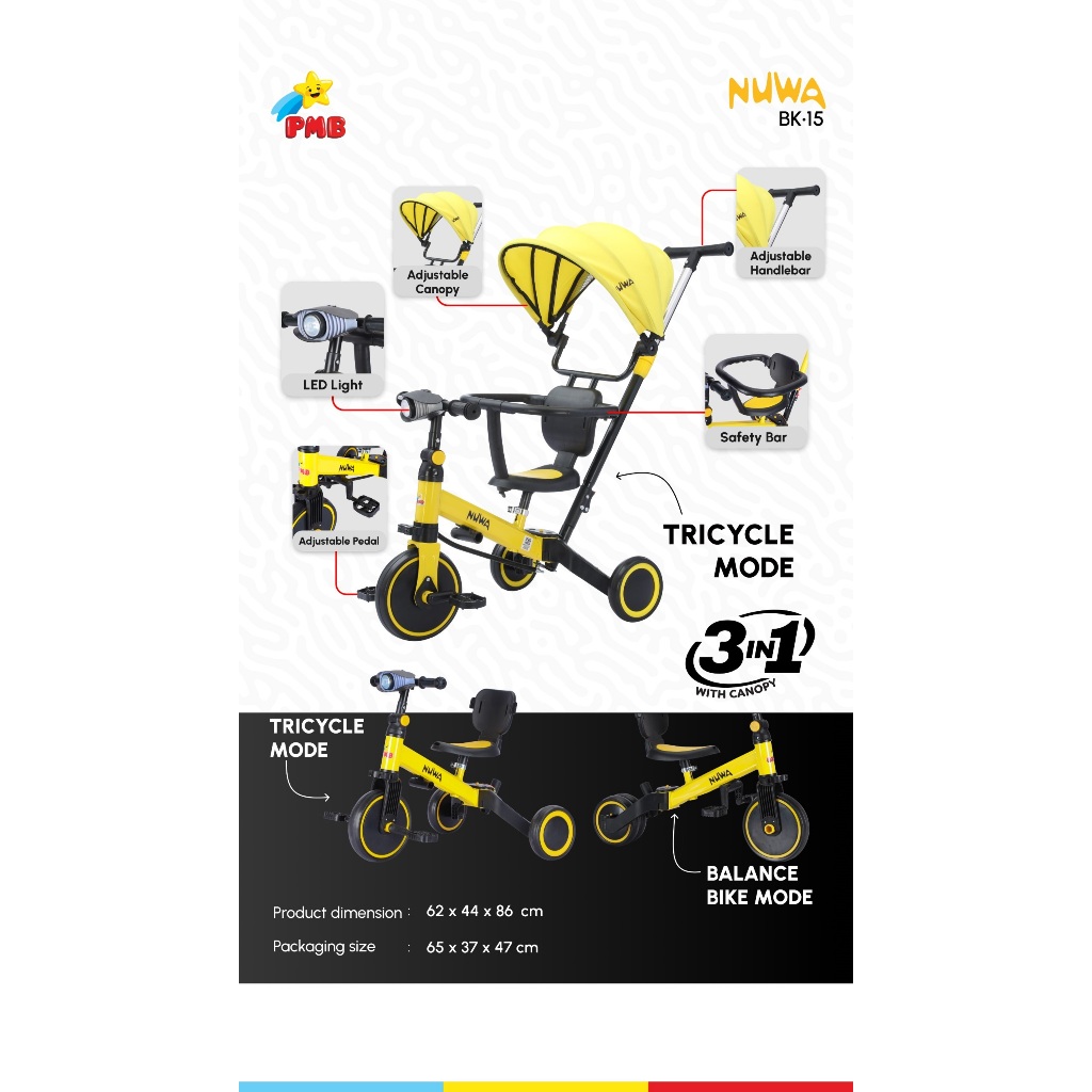 Jual PMB IORA 3 IN1 BALANCE BIKE WITH CANOPY BK-15/SEPEDA ANAK RODA ...