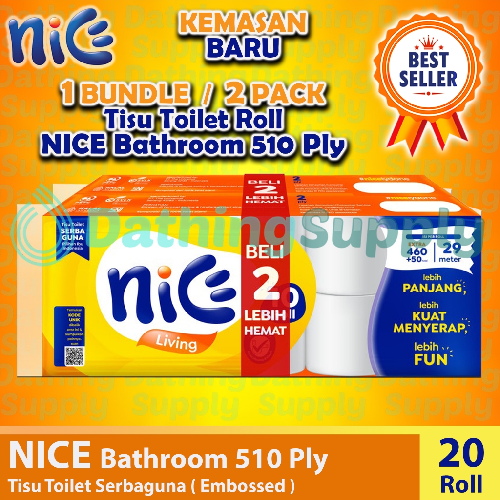 Jual Tissue NICE Toilet Embossed 10 Roll x 510 Ply ( 460 Ply + 50 Ply ...