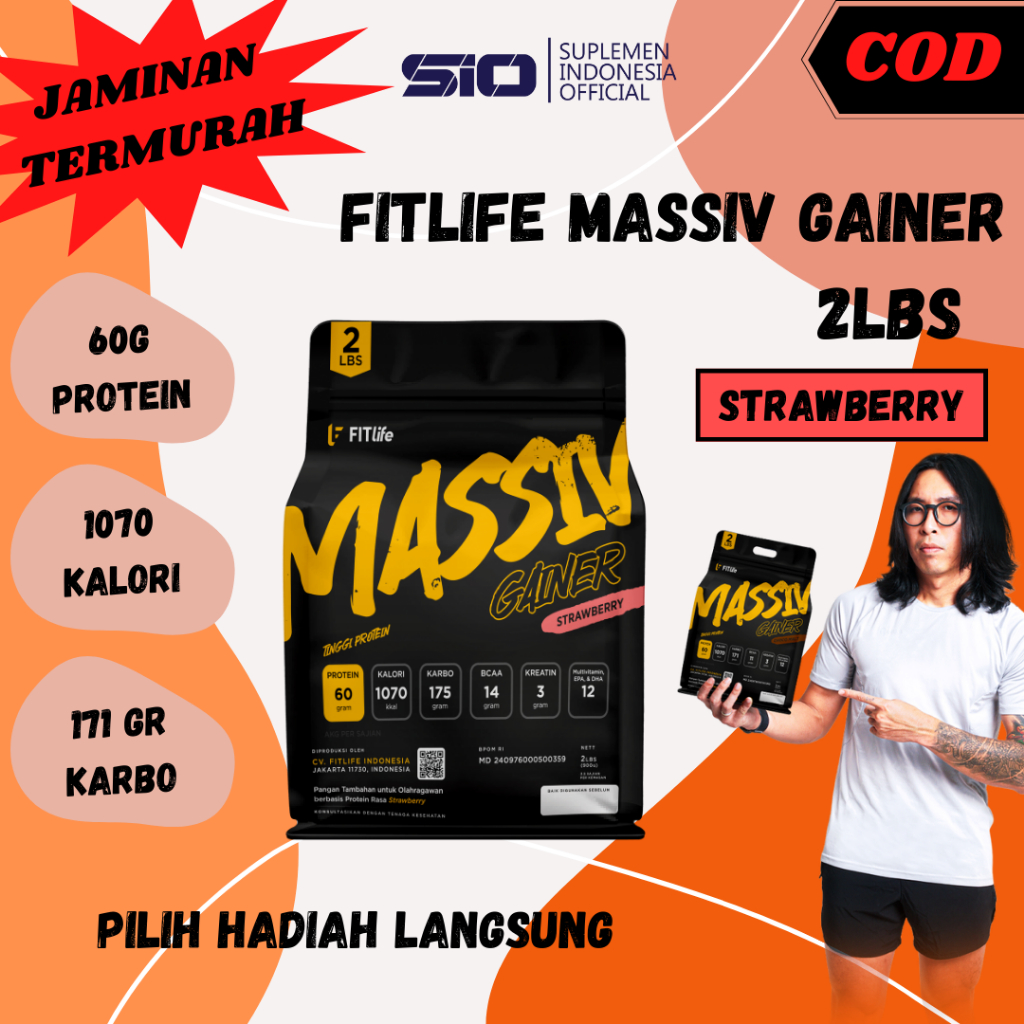 Jual FITLIFE MASSIV Gainer 900Gram 2LBS Weight Susu Penambah Berat ...