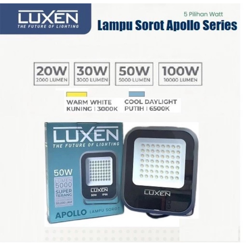 Jual LUXEN APOLLO LAMPU SOROT LED FLOOD LIGHT 20WATT CAHAYA PUTIH COOL DAYLIGHT 6500K IP66 LAMPU ...