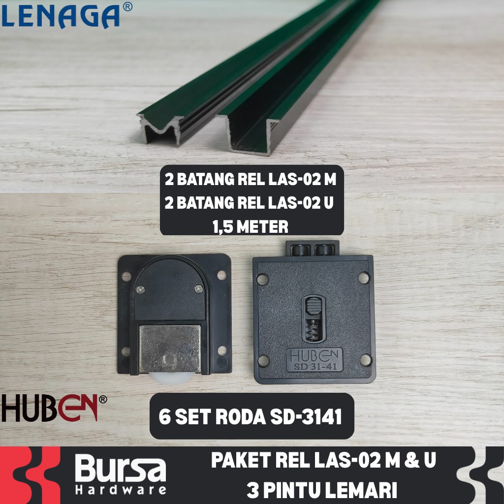 Jual Paket Rel 3 Pintu Lemari Sliding Geser LAS 02 M dan U 4 Rel Lenaga 1,5 Meter dan 6 Set Roda ...