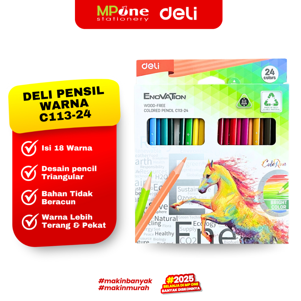 Jual Deli Pensil Warna Panjang 24 Warna C113-24 / Coloring Pencil ...