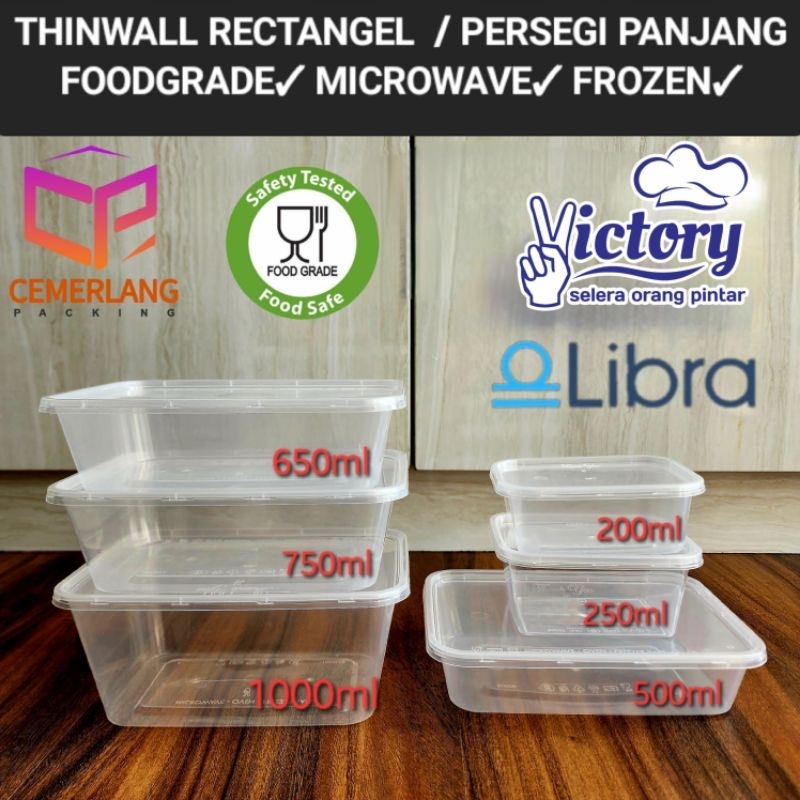 Jual Thinwall Kotak Makan Plastik Rectangle Persegi Panjang 200ml 250ml 300ml 500ml 650ml 750ml ...
