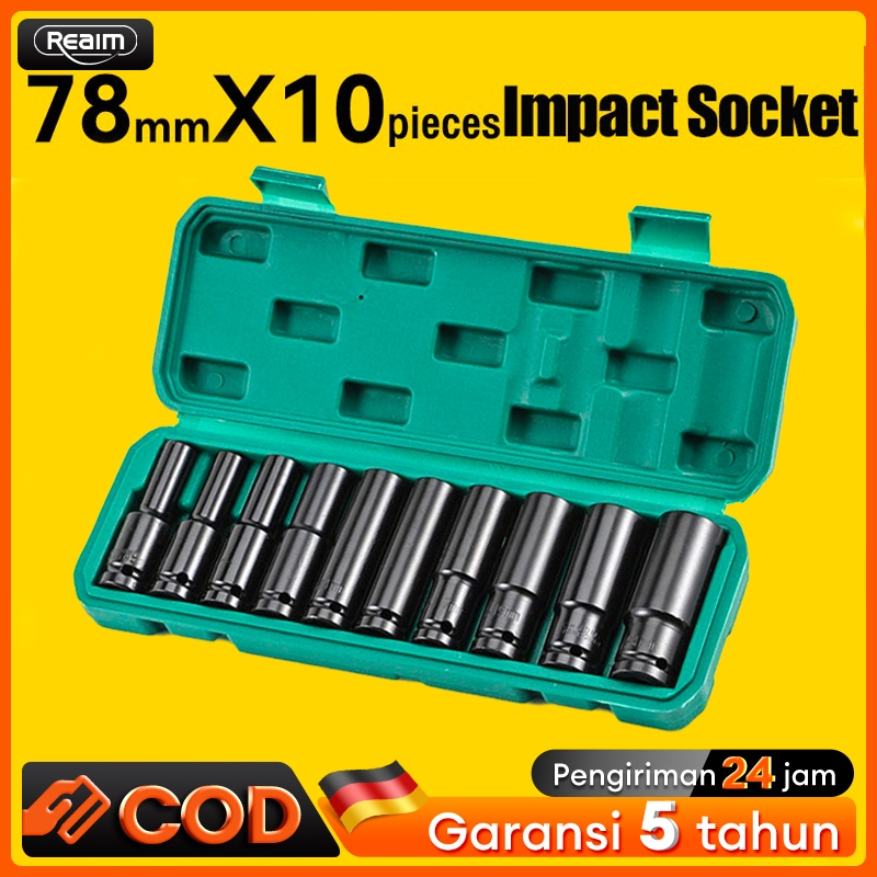 Jual REAIM Socket Set 10Pcs 1/2 Inch 8 - 24mm Mata Socket Extention ...