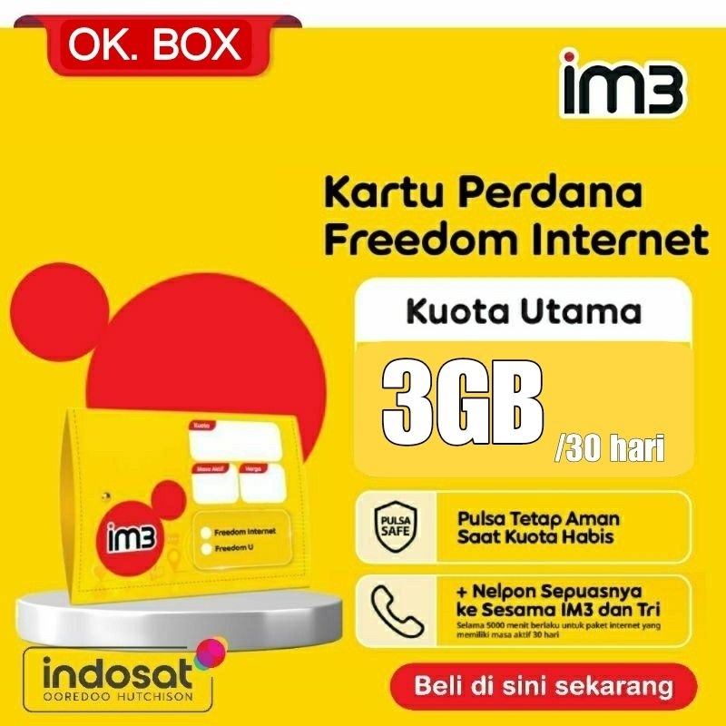 Jual Kartu Perdana Indosat IM3 Freedom Internet 3GB NASIONAL Segel ...