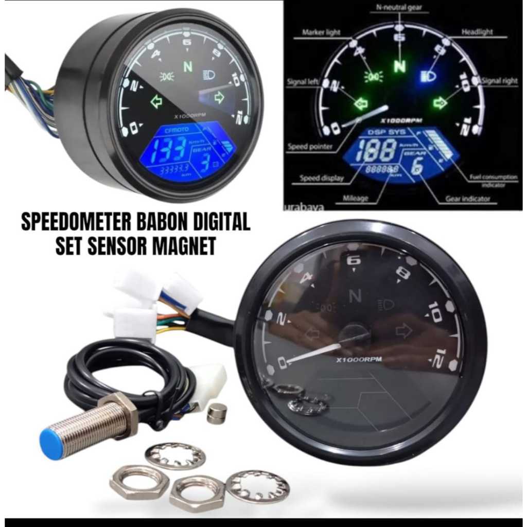 Jual SPEDO SPEEDOMETER BABON LED DIGITAL + SENSOR UNIVERSAL MOTOR ...