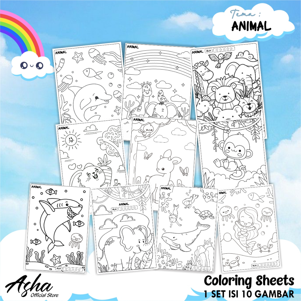 Jual KERTAS MEWARNAI KARAKTER ANAK BERVARIASI - COLORING SHEETS FOR KIDS ISI 10 LEMBAR SERI 2 ...