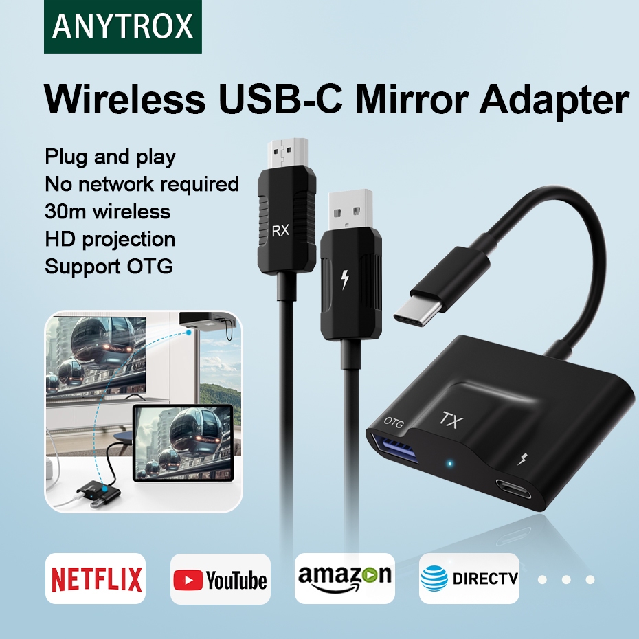 Jual ANYTROX Type C to wireless HDMI video transmitter and Receiver 30m ...
