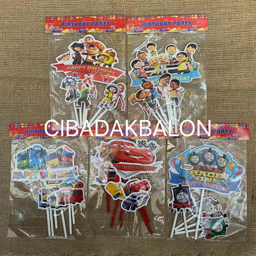 Jual Cake Topper Happy Birthday HBD Thomas Tayo Upin Ipin Boboiboy Cars ...
