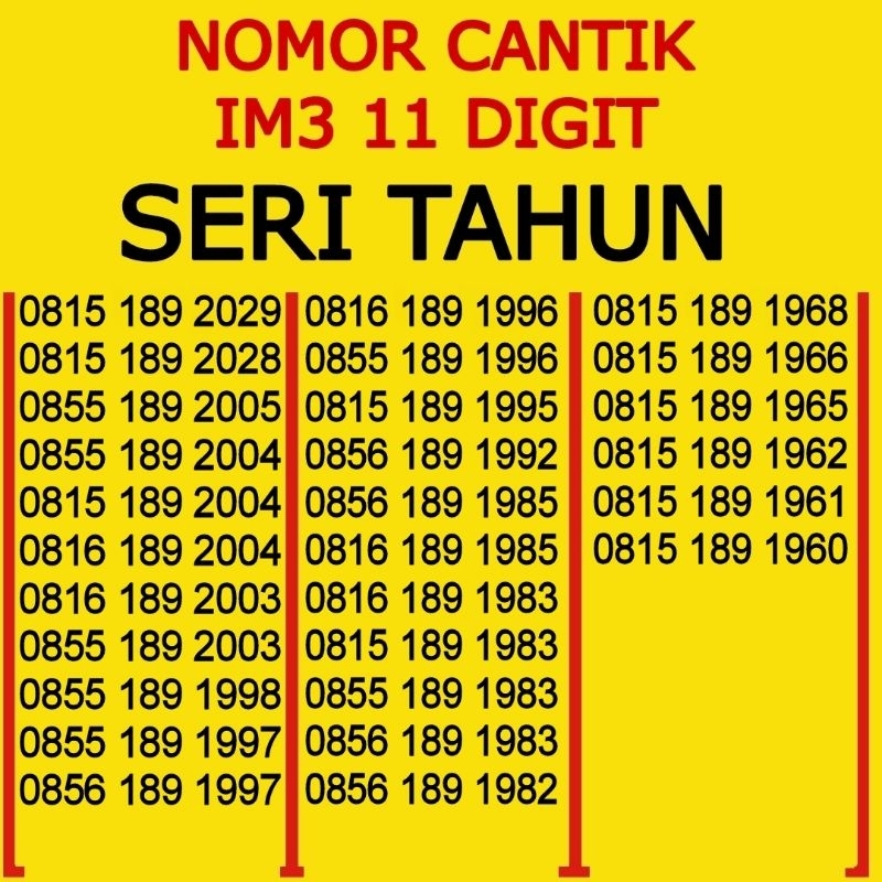 Jual Indosat Nomor Cantik IM3 11 Digit Seri Tahun Spesial | Shopee ...
