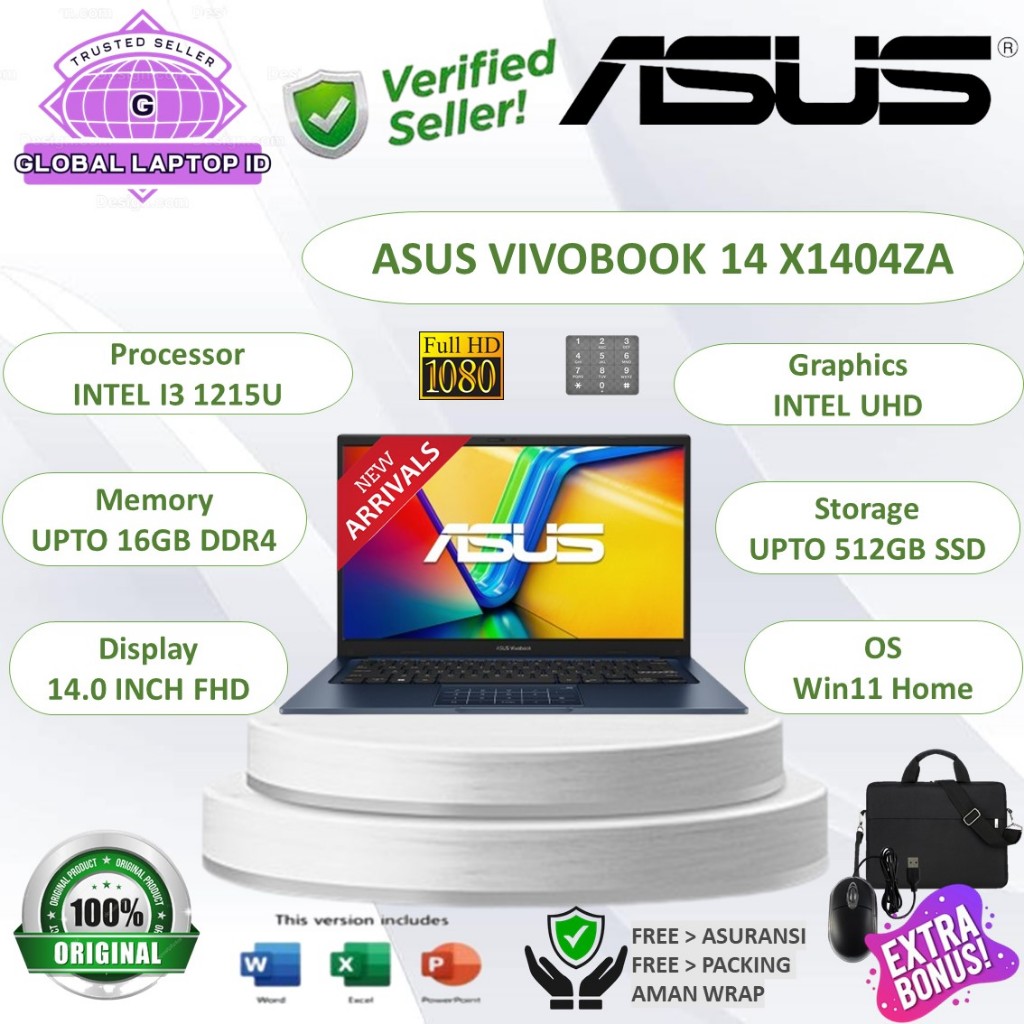 Jual Laptop Asus Vivobook 14 X1404ZA Intel Core i3 1215U Gen12 RAM 16GB 512GB SSD 14 Inch FullHD ...