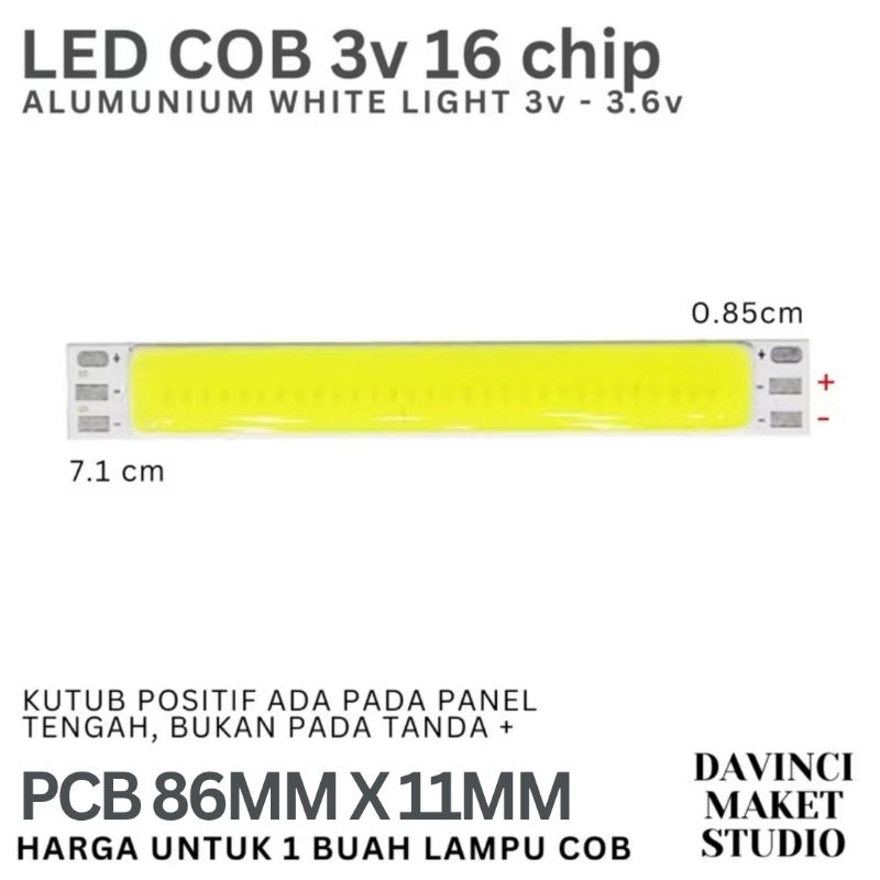 Jual (3V 86x11) Modul Lampu LED Putih COB DRL Plasma 3v untuk maket ...