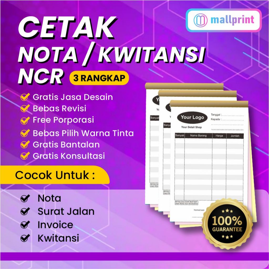 Jual Cetak Custom Nota Kwitansi Invoice Surat Jalan 3 Rangkap (3 ply ...