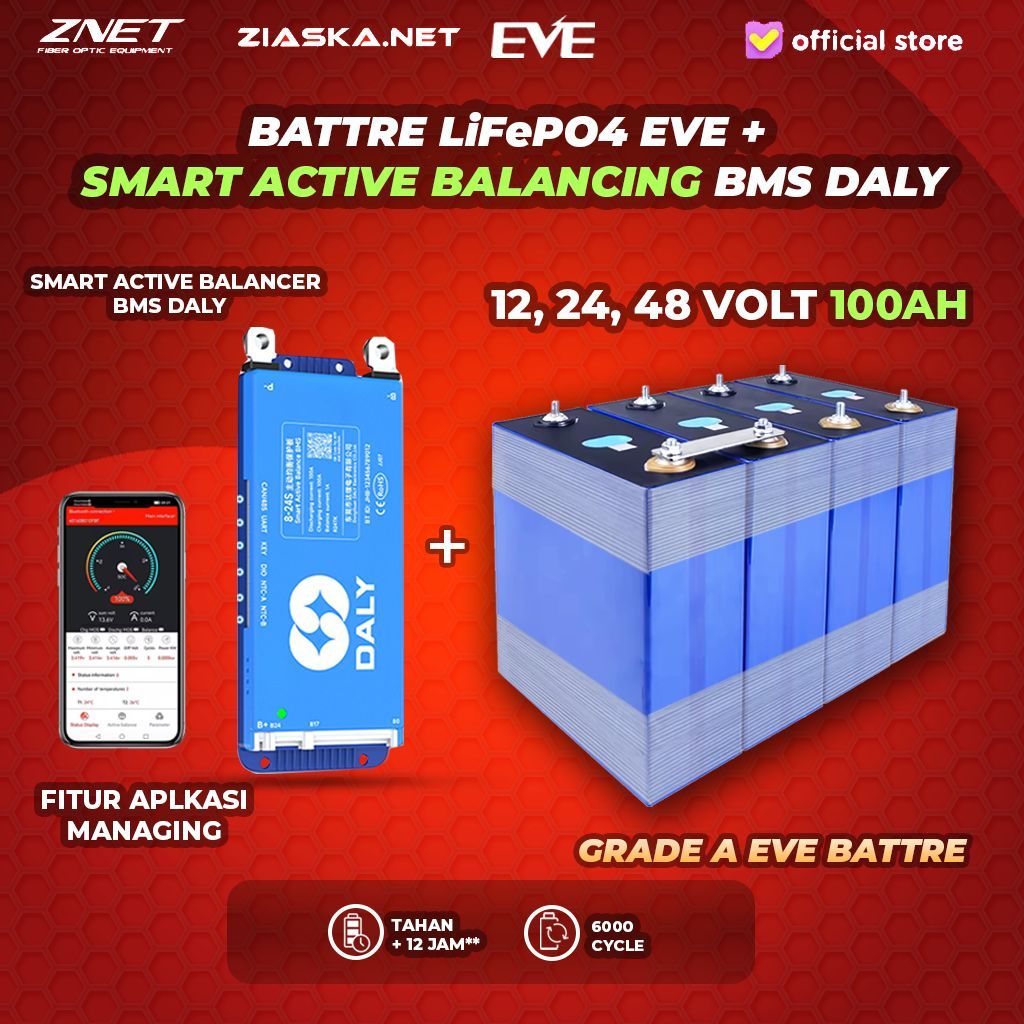 Jual Battery Battre Batre Lifepo4 ACTIVE BALANCER 12V 24V 48V 100Ah dengan DALY BMS SMART Active ...