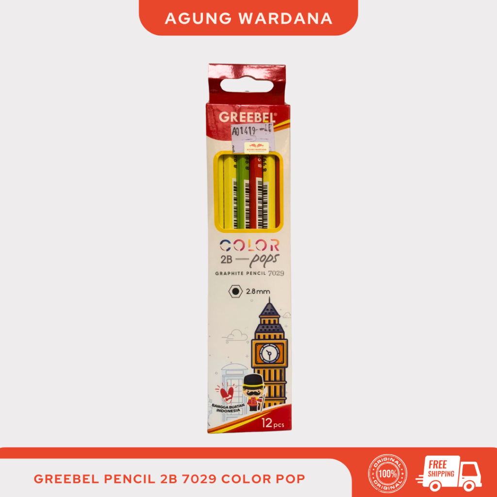 Jual GREEBEL PENCIL 2B 7029 COLOR POPS ISI 12 PCS | Shopee Indonesia