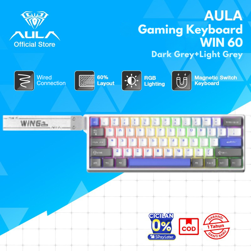 Jual AULA WIN60 HE Dark Grey Light Grey Yellow Keyboard 60% Layout ...