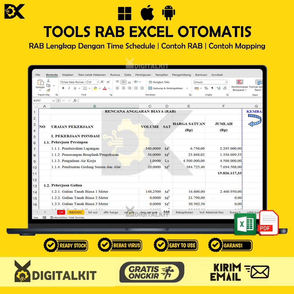 Jual [T0062] TOOLS PERHITUNGAN RAB OTOMATIS EXCEL | Shopee Indonesia