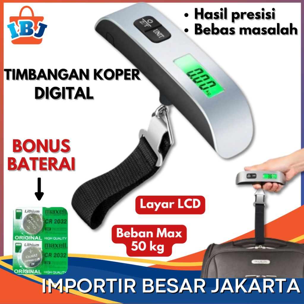 Jual Timbangan Koper Digital Layar LCD 50 KG dengan Bonus Baterai 2 pcs ...