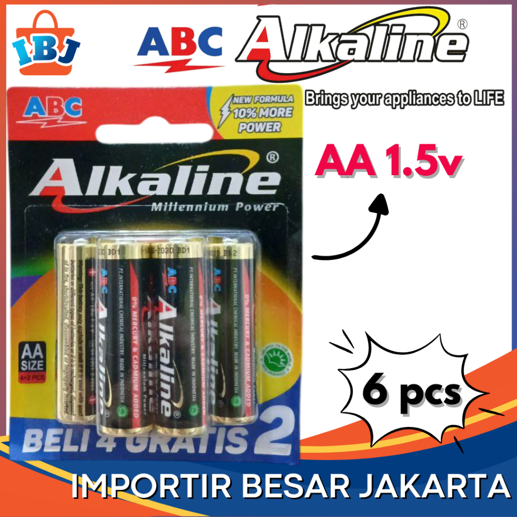 Jual PAKET MURAH!! BATRE ABC ALKALINE AA isi 6 (4 + 2) BATERAI ALKALINE ...