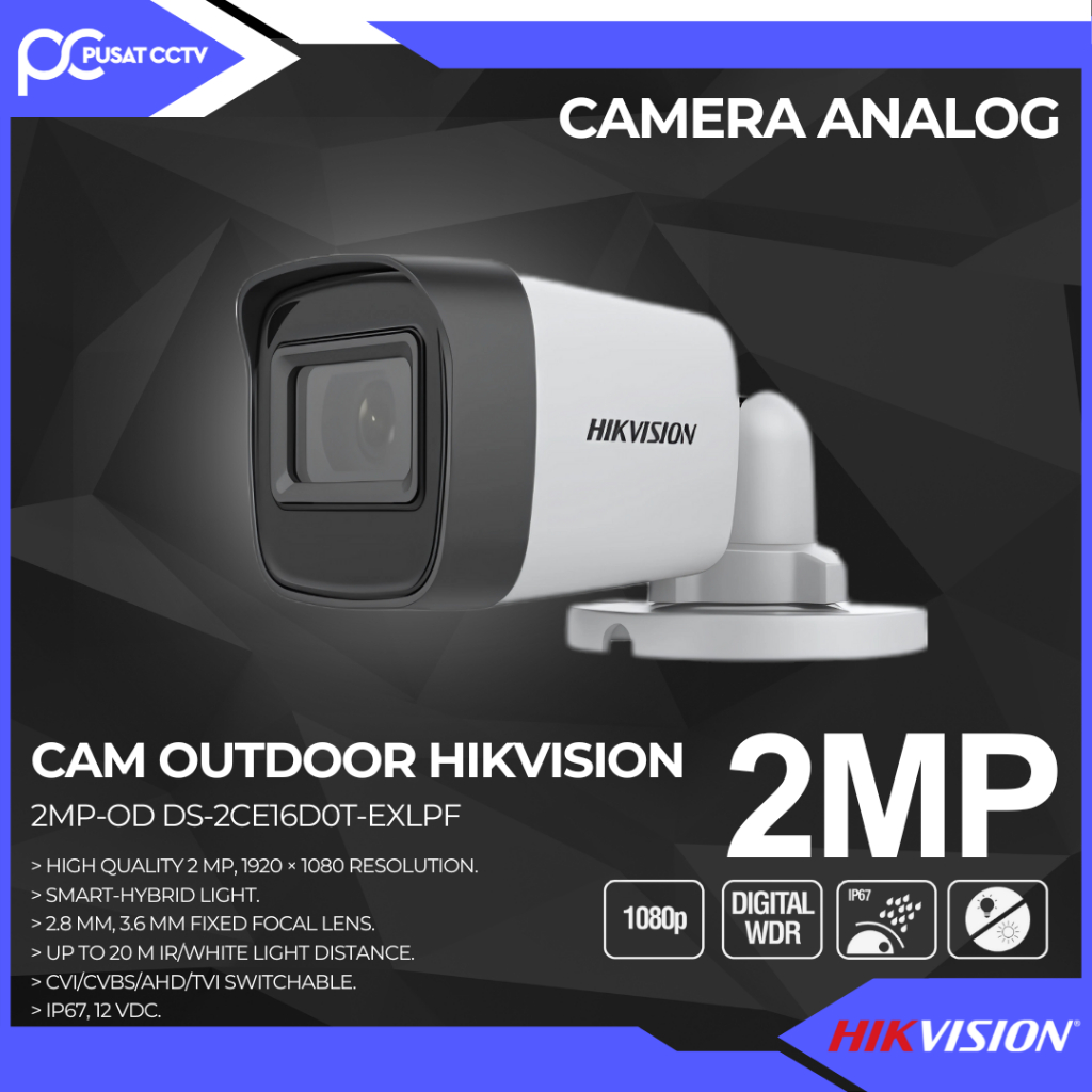 Jual HIKVISION DS-2CE16D0T-EXLPF Kamera CCTV Outdoor 2MP Smart Hybrid Light Fixed Mini Bullet ...