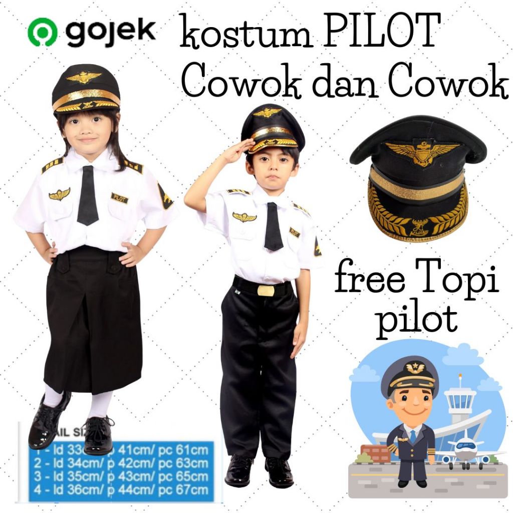 Jual KOSTUM ANAK PROFESI PILOT PESAWAT KOMERSIL CEWEK DAN COWOK MERK ...
