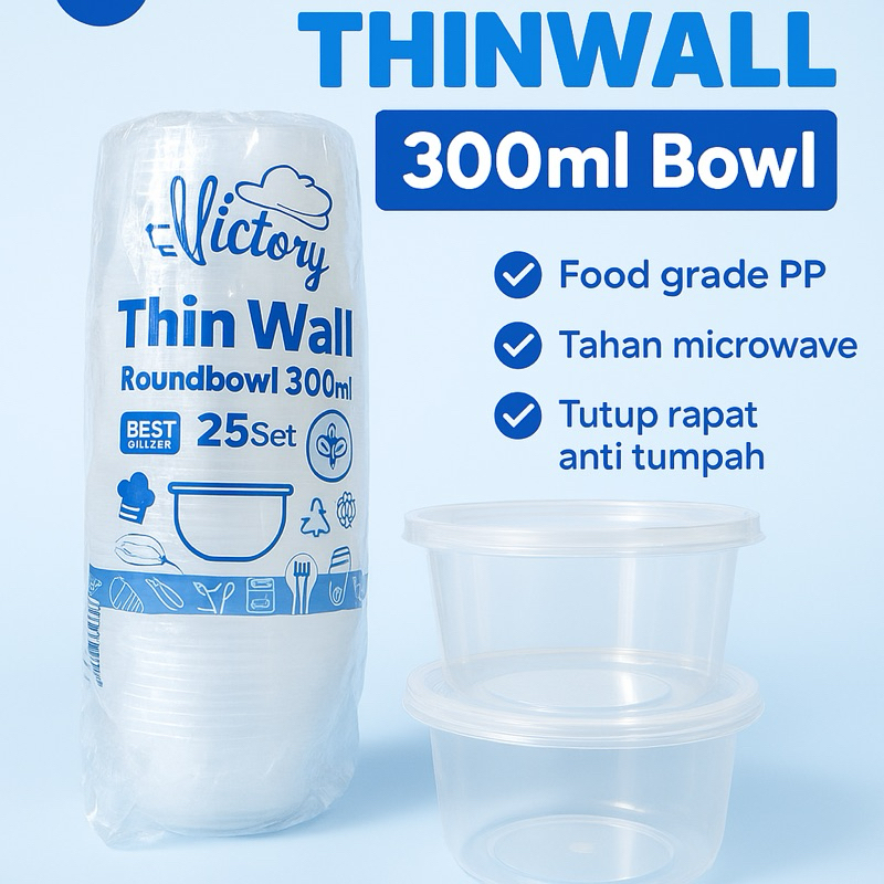 Jual Victory Thinwall Bulat 300ML. (25) Mangkuk Plastik Cup Pudding ...