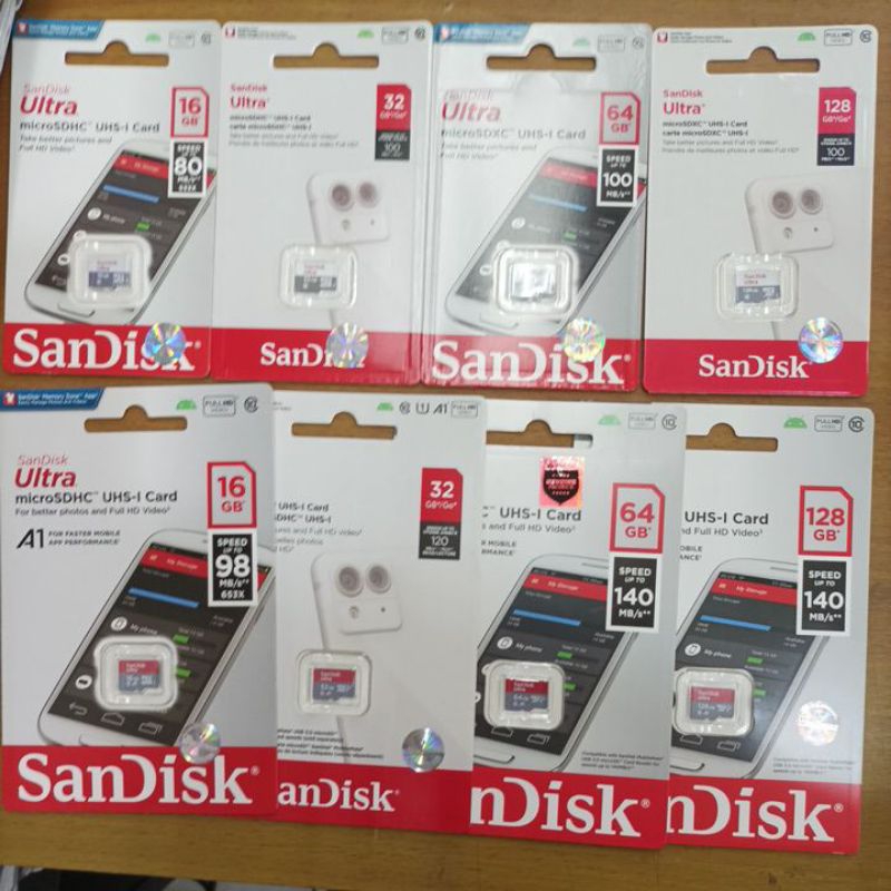 Jual Memory Hp / MicroSD Merk Sandisk Ultra 98mbps, 100mbps 120mbps, 140mbpd, 16Gb /32Gb /64Gb ...