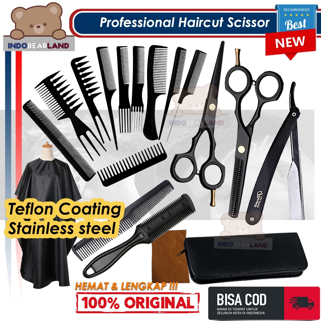 Jual Alat Cukur Gunting Potong Rambut Set Lengkap Sisir Sasak Black ...
