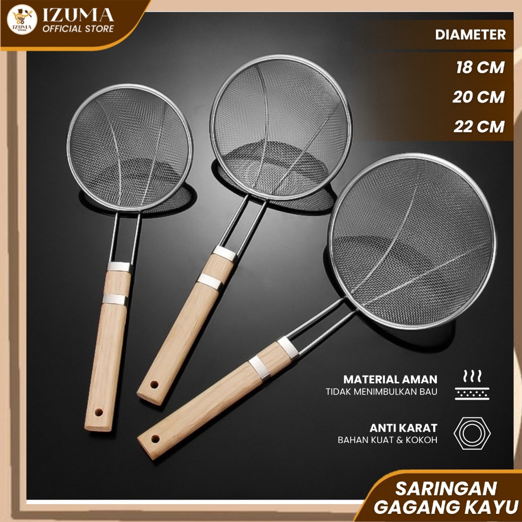 Jual IZUMA Saringan Gorengan Gagang Kayu Stainless Steel Serokan ...