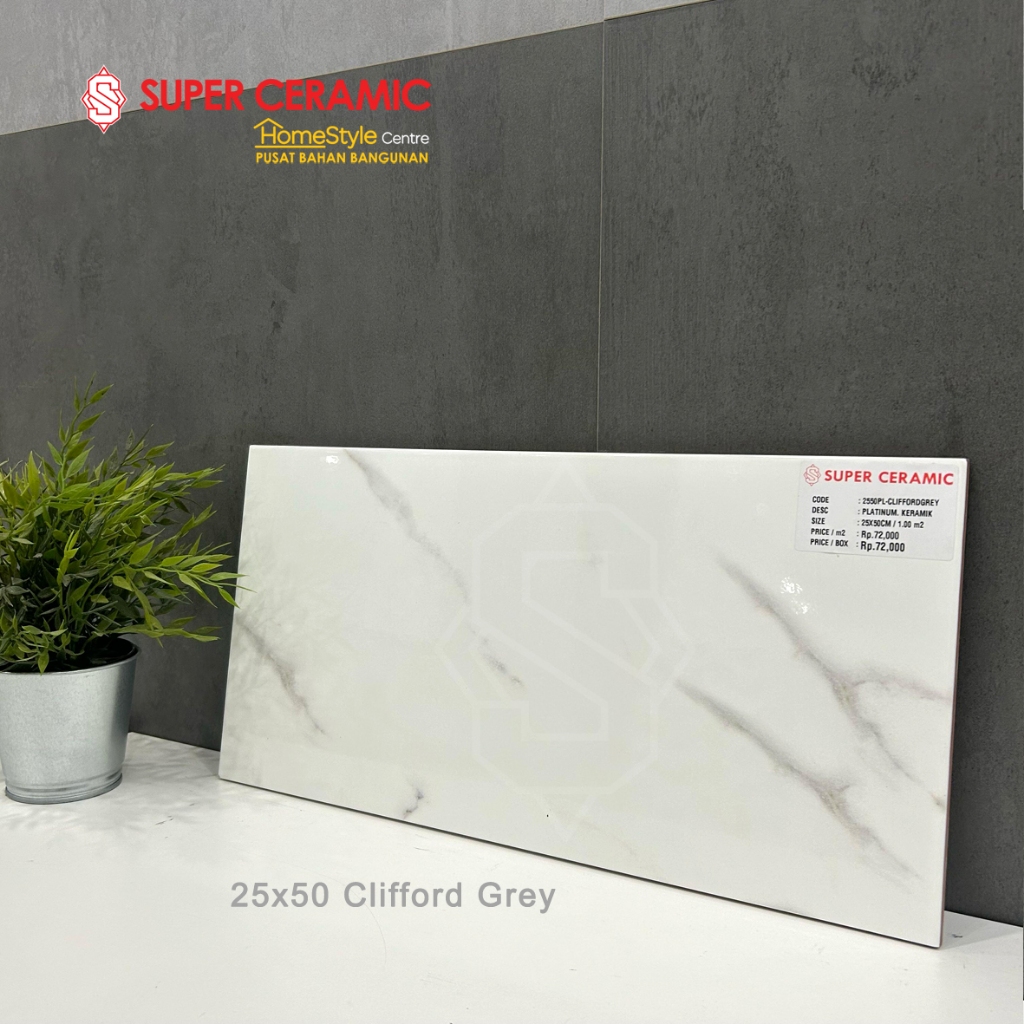 Jual PLATINUM 25x50 Keramik Dinding - CLIFFORD GREY / CLIFFORD GREY Emb ...