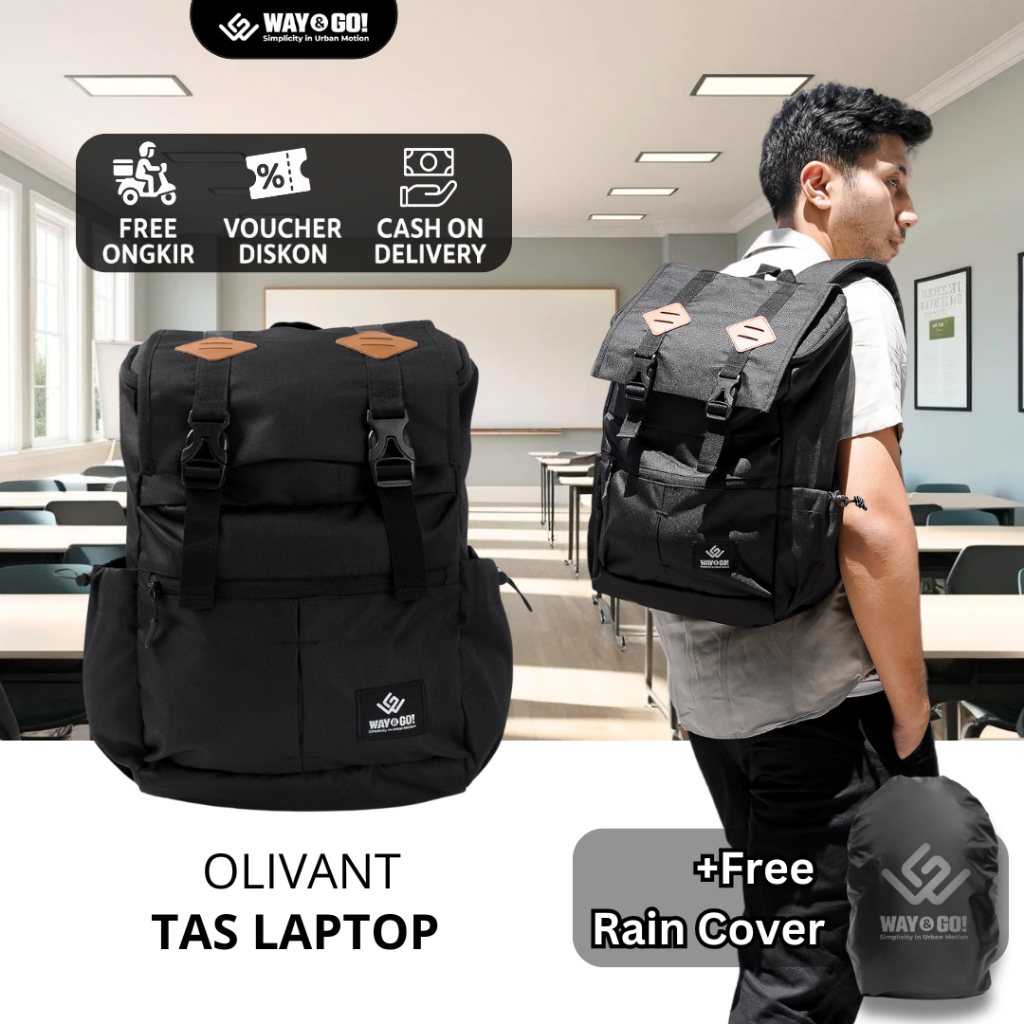 Jual Way&Go! Olivant Tas Ransel Laptop Cowok - Tas Punggung Hitam ...