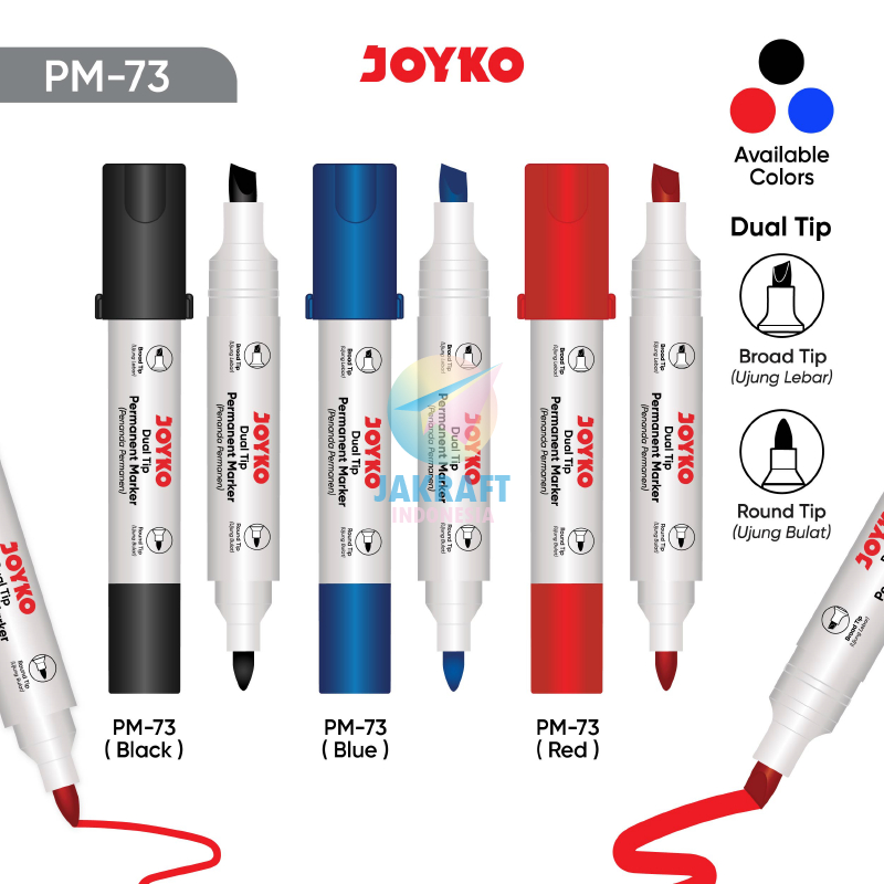 Jual (10 Pcs) GROSIR Spidol Permanen 2 Sisi Flat & Bullet JOYKO PM-73 ...