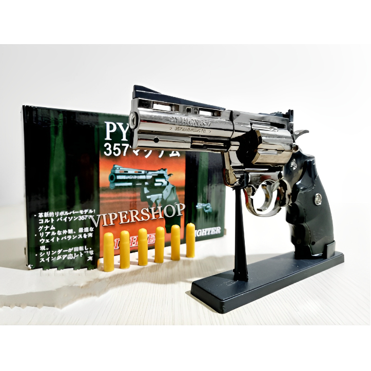 Jual Korek Api Gas Model Pistol Besar Python 6 Peluru Plus Stand ...