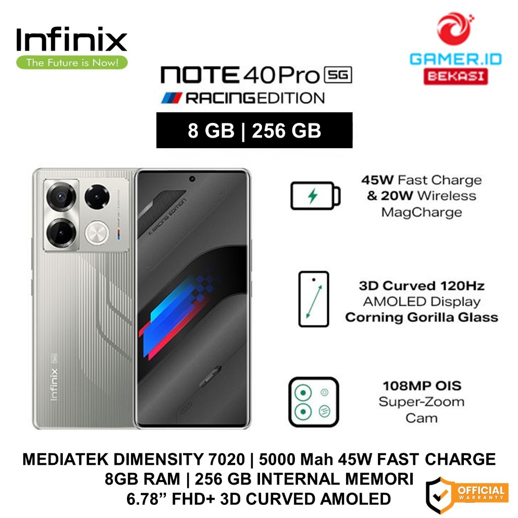 Jual Infinix Note 40 Pro 5G 8/256GB Racing Edition - Dimensity 7020 - 6.78” FHD+ 3D Curved ...